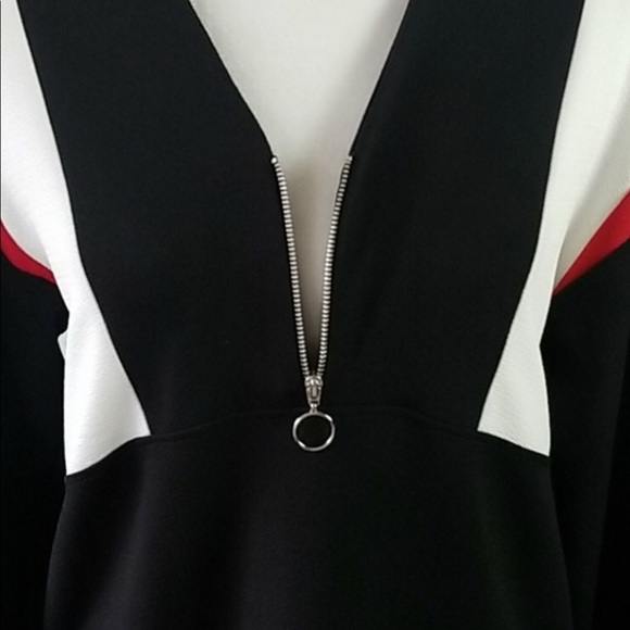 Zara | Dresses | Zara Black Mod Front Zip Color Block Ballon Sleeve Mini Dress | Poshmark